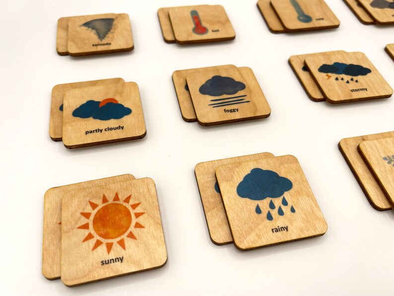 Montessori Wooden Weather Matching Cards Homeschool Activity | Etsy