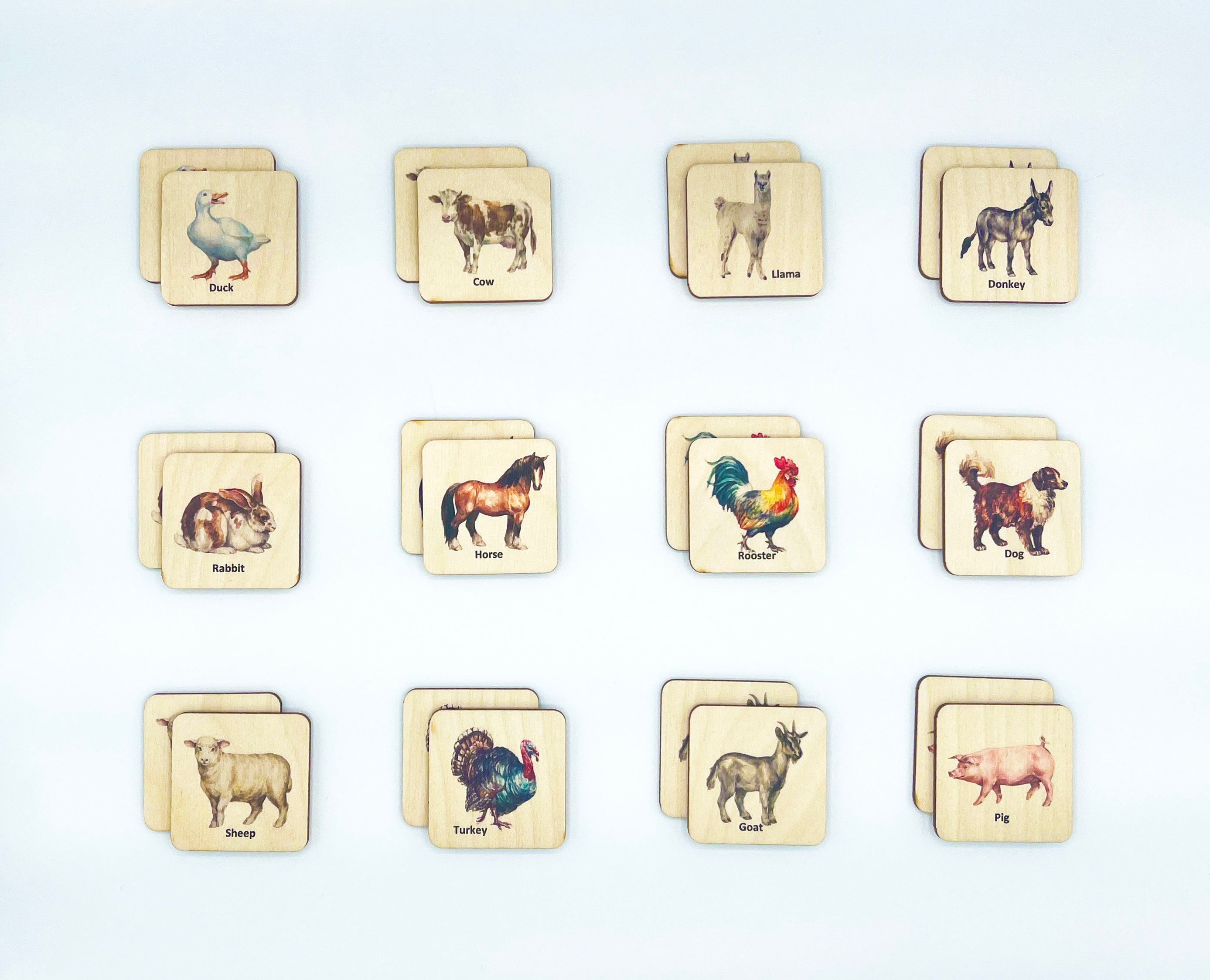 Wooden Farm Animals Memory Game Montessori Animals Matching - Etsy