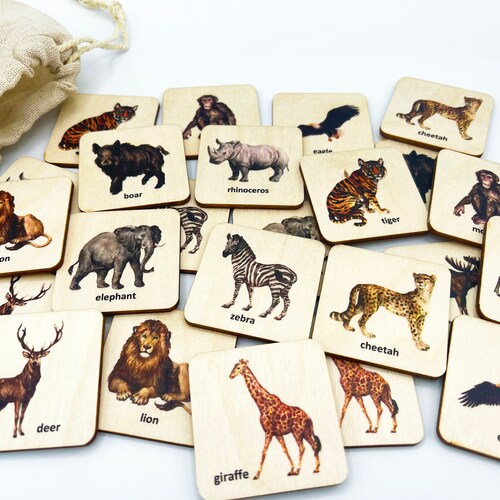 Montessori Wooden Dogs Name Memory Game/wood Animal Matching - Etsy