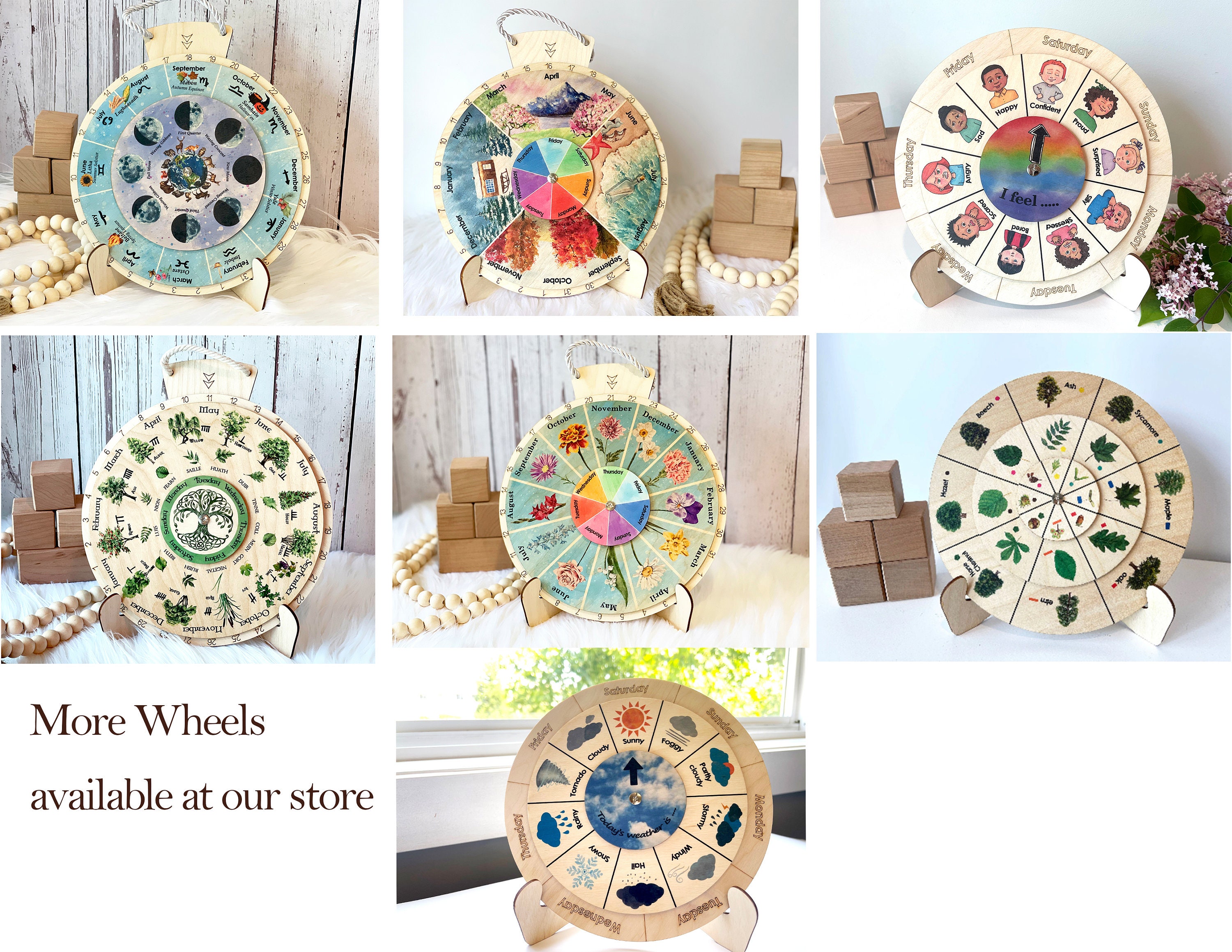 Wheel of the Year, Wooden Perpetual Calendar, Moon Phases Wheel, Lunar ...