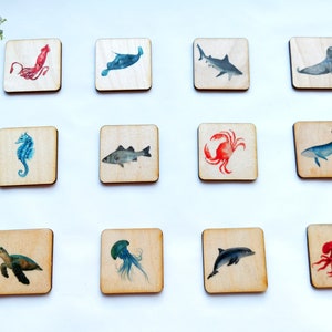 Wooden Montessori Sea Animals Memory Game, Educational Matching Game ...