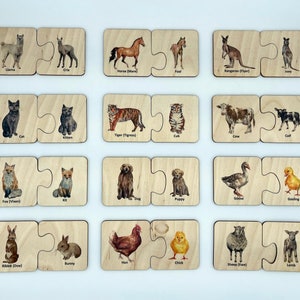 Wooden Montessori Mother Baby Animals Matching Puzzle | Etsy