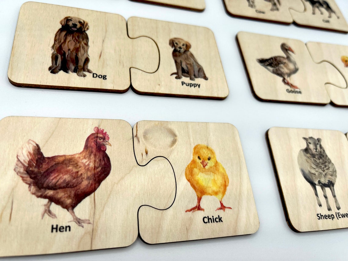 Wooden Montessori Mother Baby Animals Matching Puzzle - Etsy