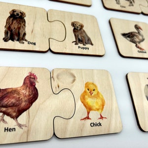 Wooden Montessori Mother Baby Animals Matching Puzzle, Homeschool ...