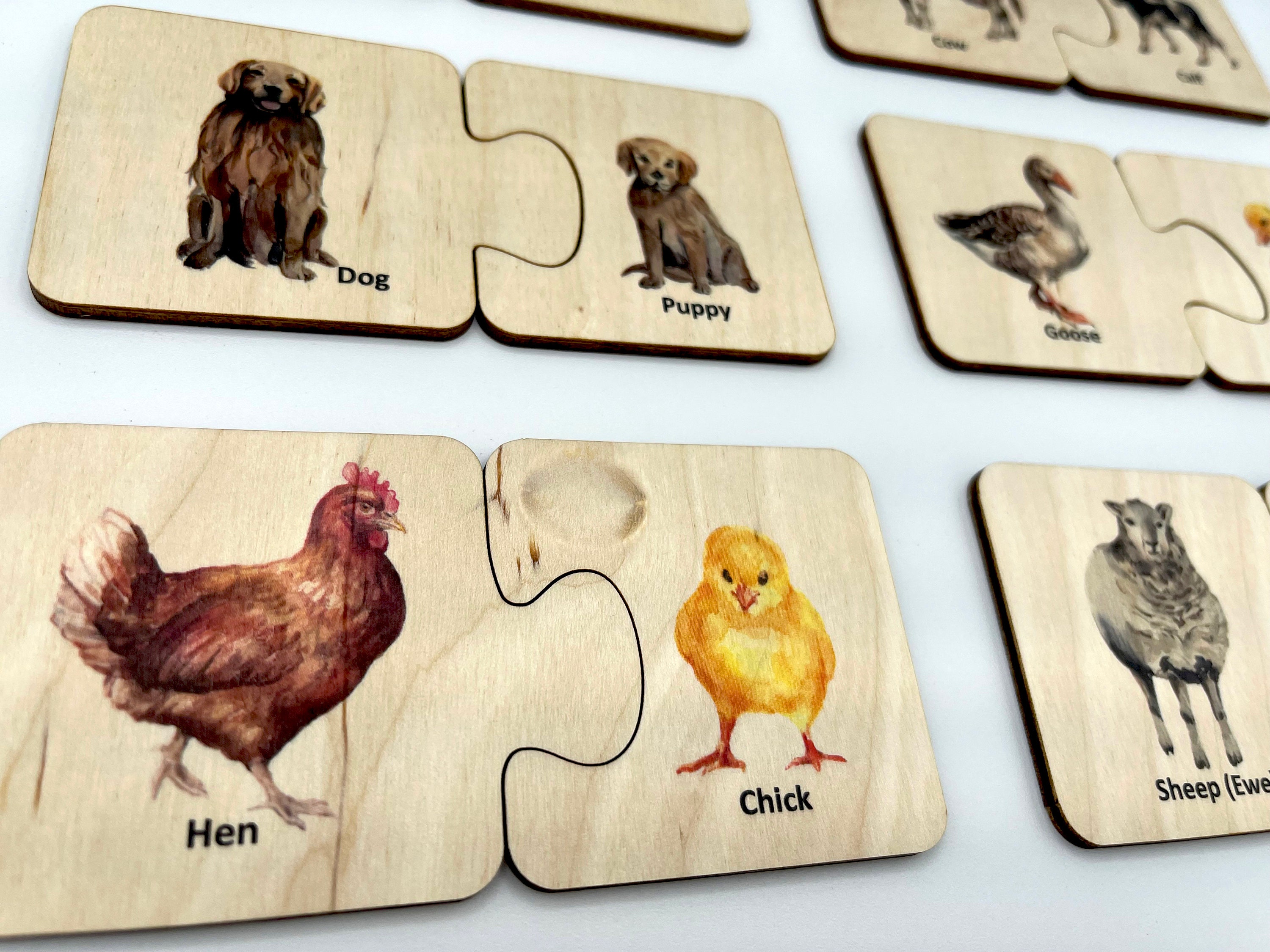 Wooden Montessori Mother Baby Animals Matching Puzzle - Etsy
