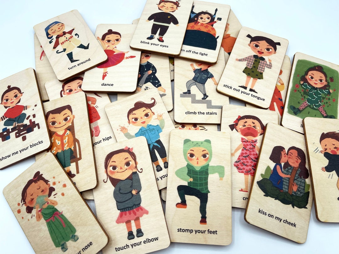 Wood Montessori Action Cards Set/ Toddler Learning Action Verbs ...