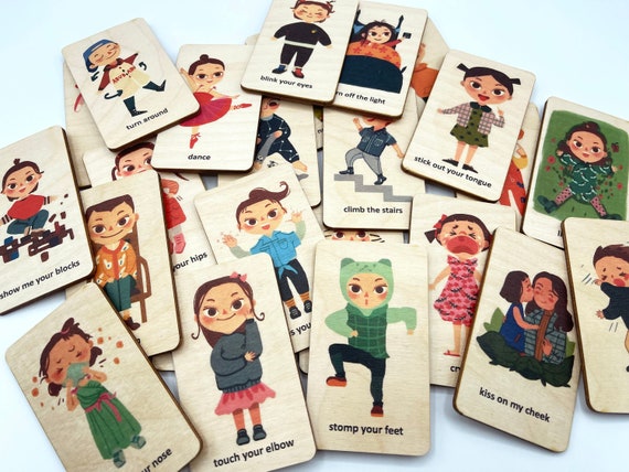Wood Montessori Action Cards Set/ Toddler Learning Action | Etsy