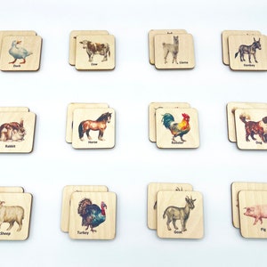 Wooden Farm Animals Memory Game, Montessori Animals Matching Cards ...