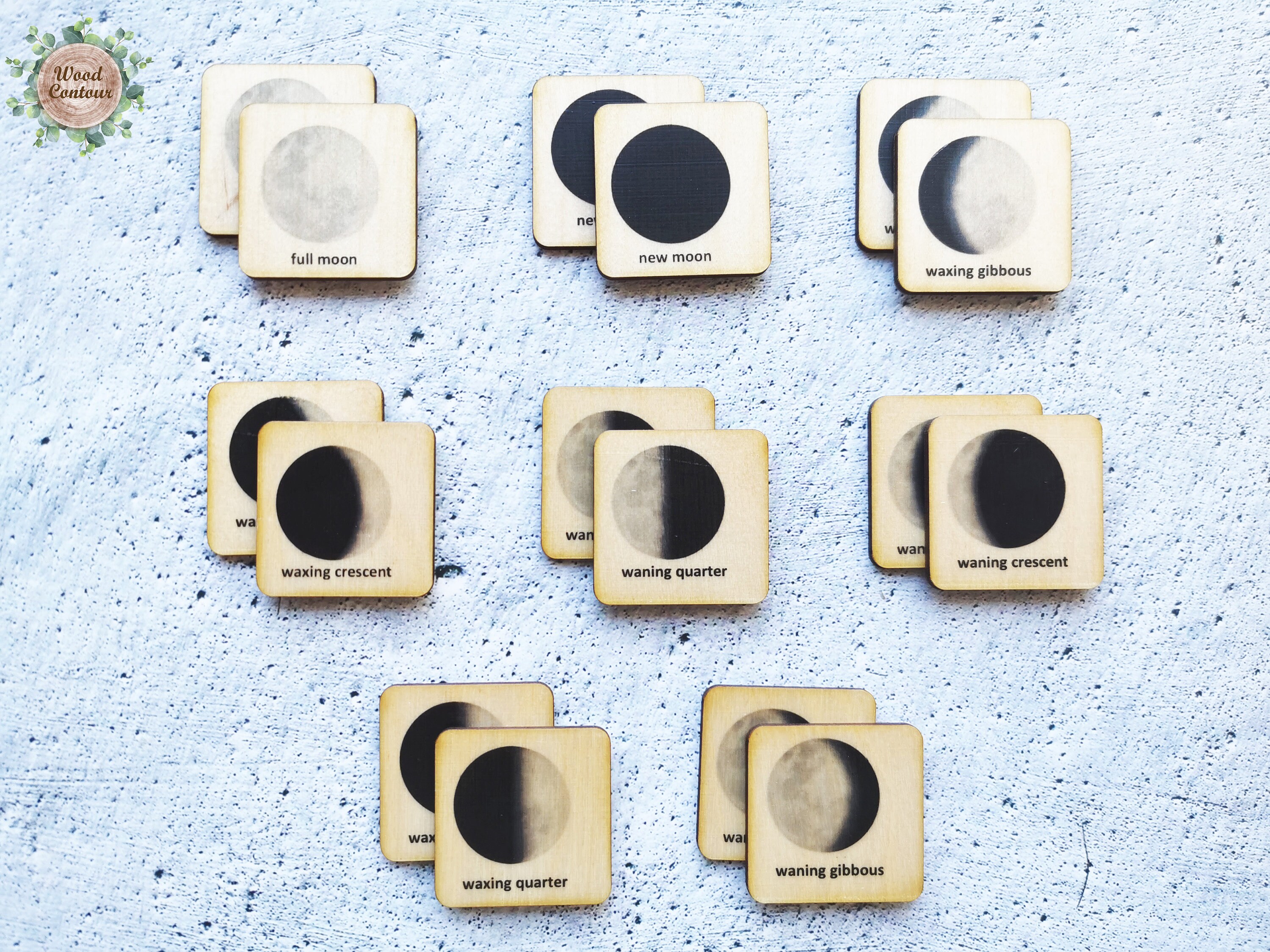 Montessori wood space solar system moon phases memory game/ | Etsy
