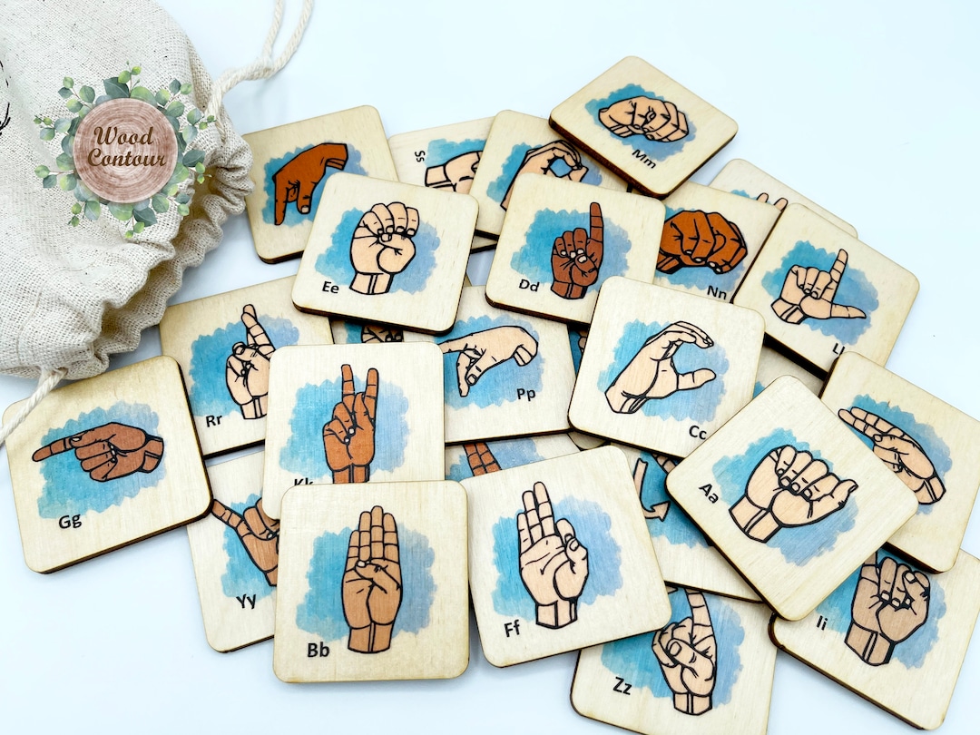 Sign Language Alphabet Letters Wood Cards/ American Sign Language Flash ...