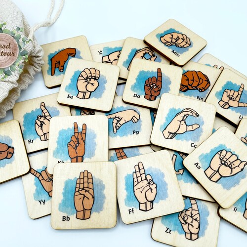 Sign Language Alphabet Letters Wood Cards/ American Sign | Etsy