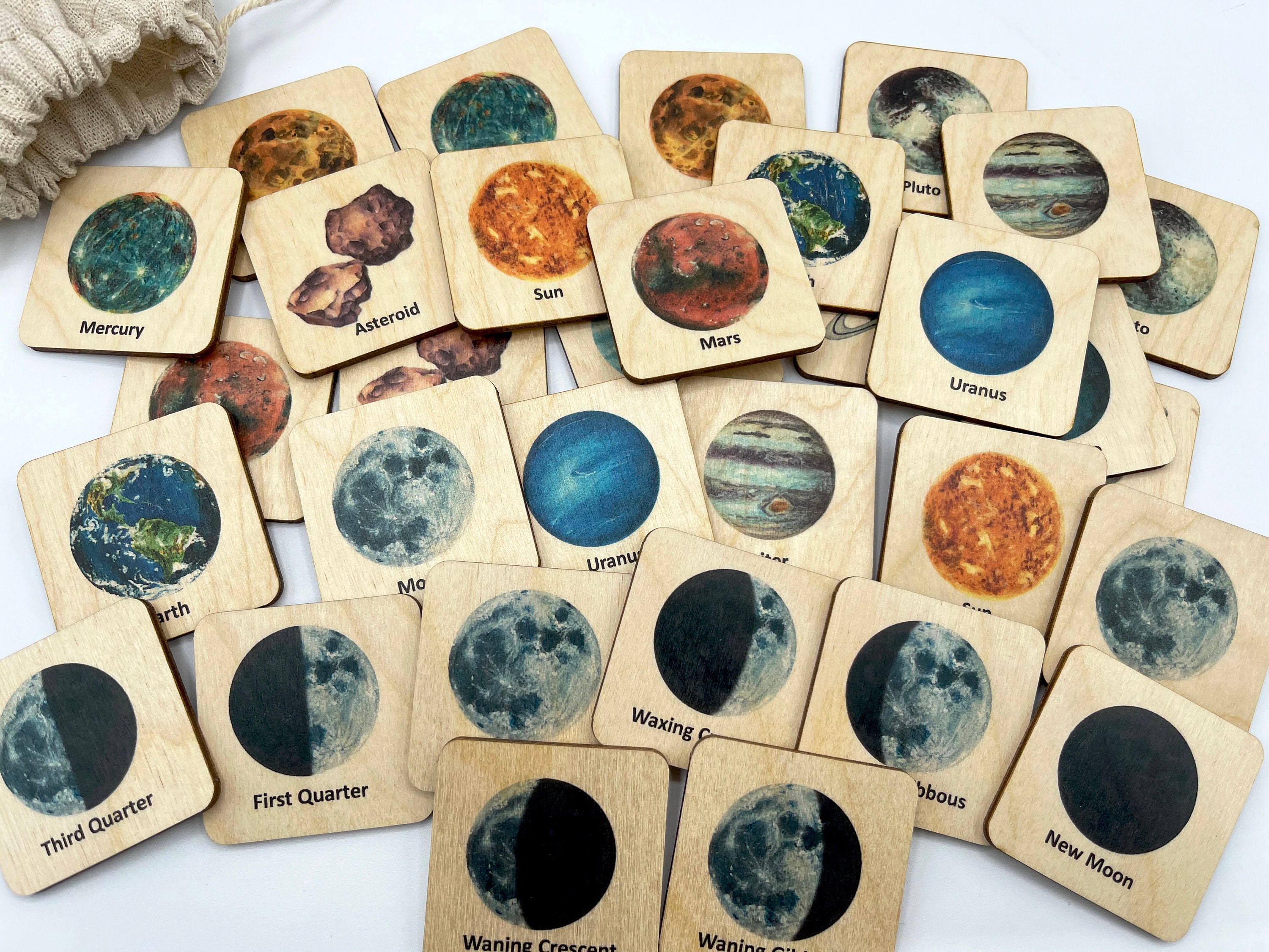 Montessori Wood Space Solar System Moon Phases Memory Game/ - Etsy Canada