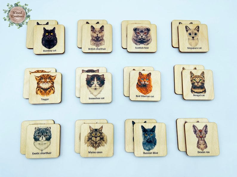 Wooden Cat Memory Game/ Cats Matching Game Activity/ Montessri ...