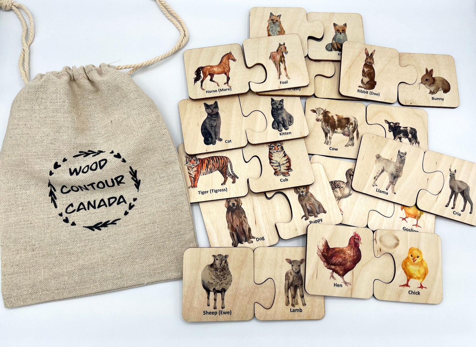 Wooden Montessori Mother Baby Animals Matching Puzzle | Etsy