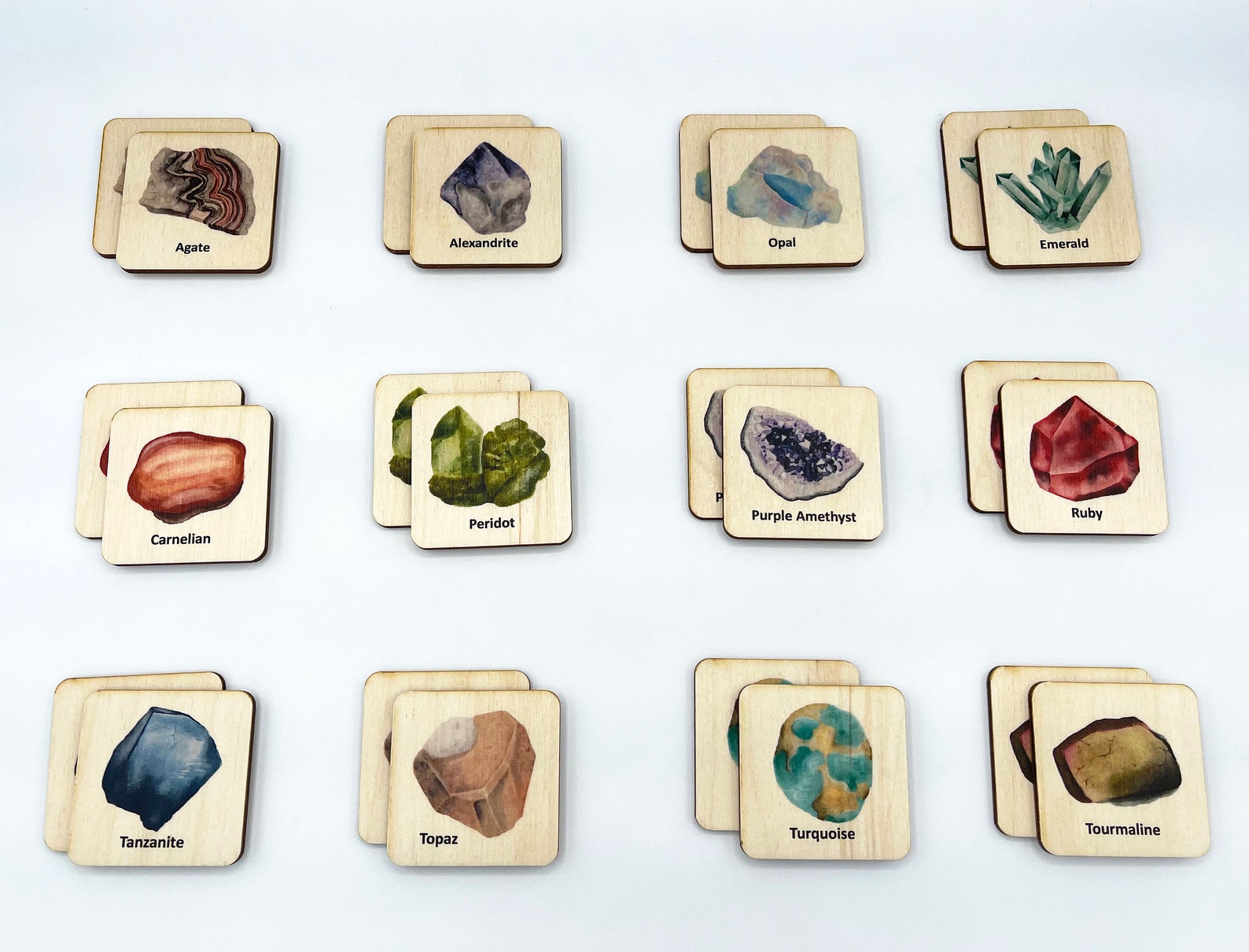Wooden Rocks Minerals Gemstones Memory Game / Montessori Nature Study ...