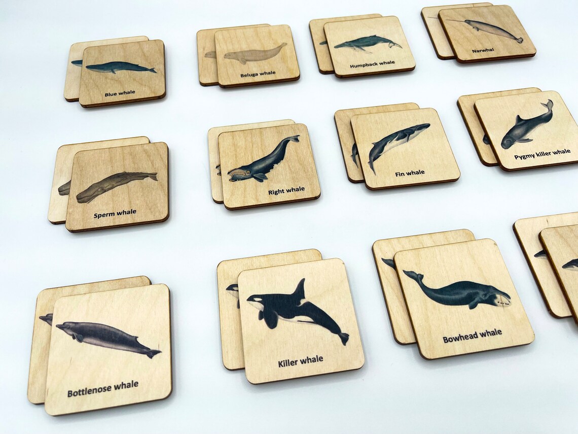Montessori Wooden Whale Matching Game/ Ocean Animals Whales Memory Game ...