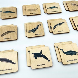 Montessori Wooden Whale Matching Game/ Ocean Animals Whales Memory Game ...