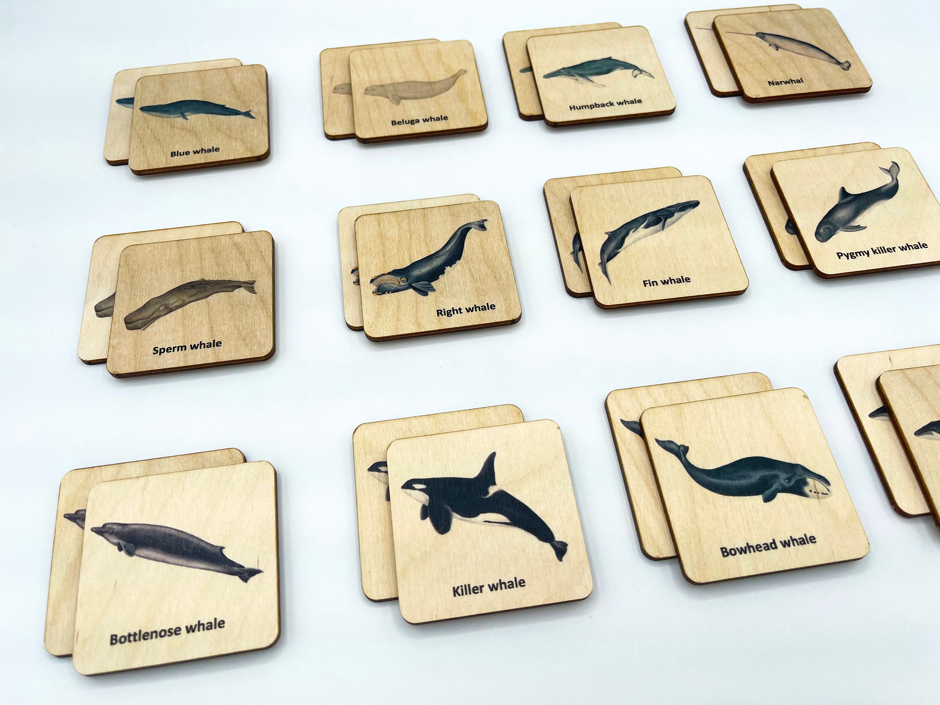 Montessori Wooden Whale Matching Game/ Ocean Animals Whales Memory Game ...