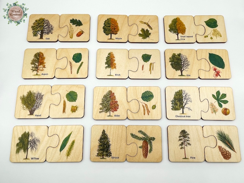 Montessori Wood Tree Leaves Matching Puzzle/ Homeschool - Etsy