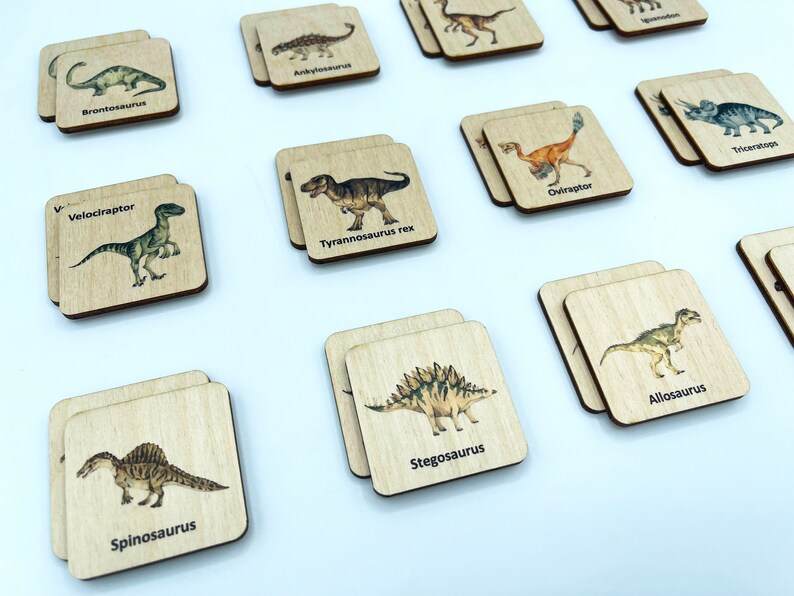 Wooden Dinosaurs Memory Game/ Montessori Toy Matching Game for Kids ...