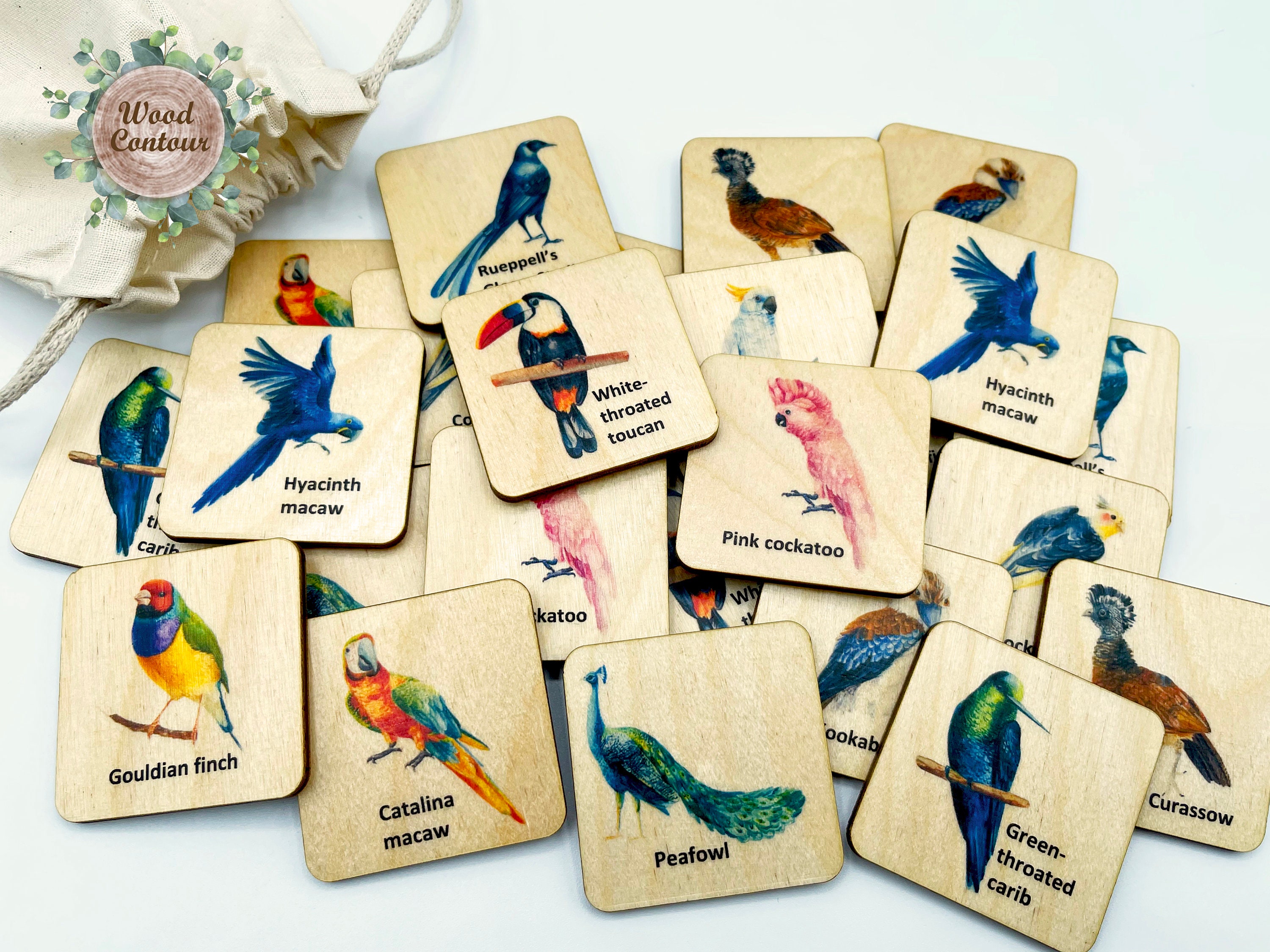 Wooden Birds Memory Game, Montessori Toys, Wood Animals Matching Cards ...
