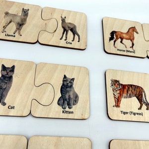 Wooden Montessori Mother Baby Animals Matching Puzzle, Homeschool ...