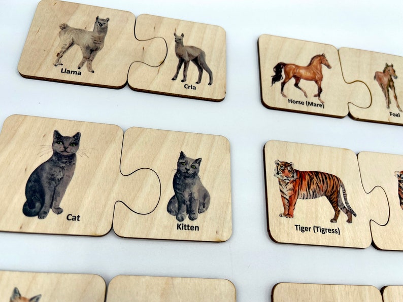 Wooden Montessori Mother Baby Animals Matching Puzzle - Etsy