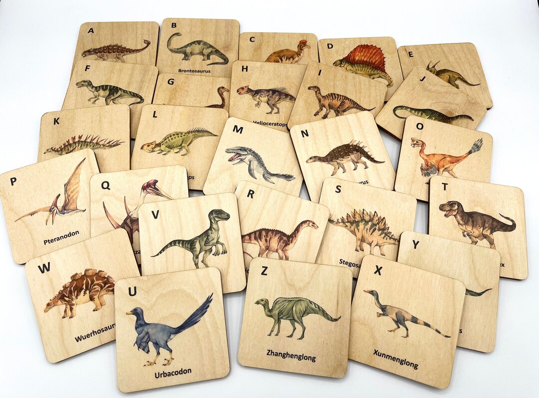 Dinosaur Alphabet Wooden Flashcards/ Montessori Learning Dinosaur ...