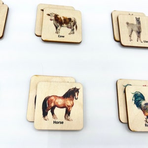 Wooden Farm Animals Memory Game, Montessori Animals Matching Cards ...