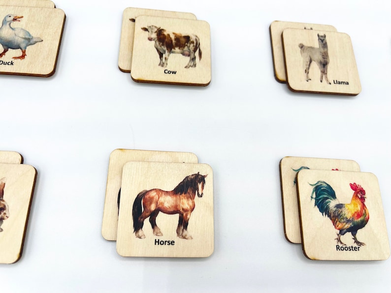 Wooden Farm Animals Memory Game Montessori Animals Matching | Etsy