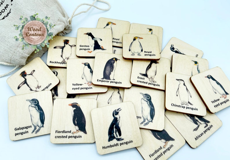 Wooden Penguin Animals Memory Game Matching Cards/montessori | Etsy