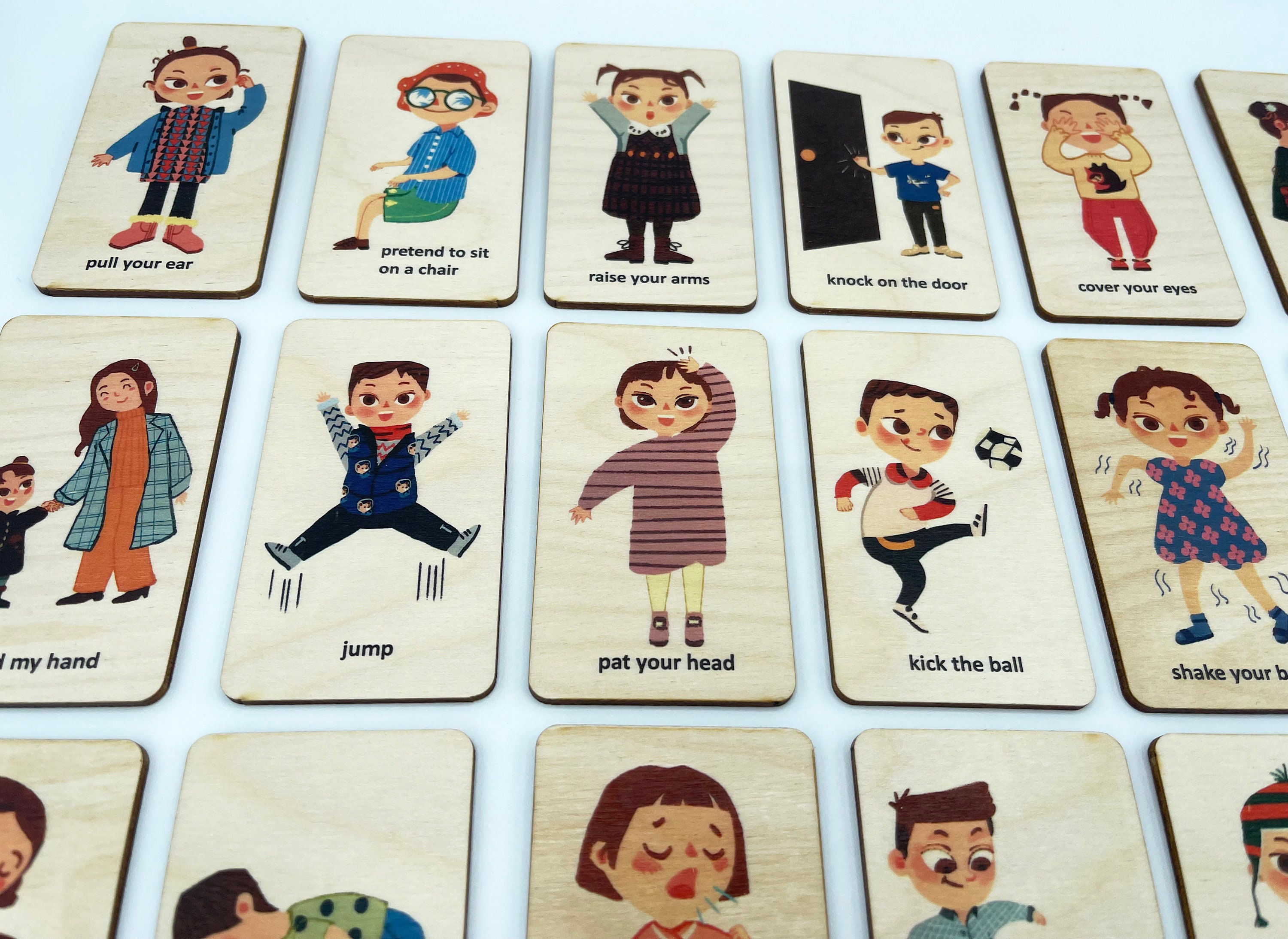 Wood Montessori Action Cards Set/ Toddler Learning Action | Etsy