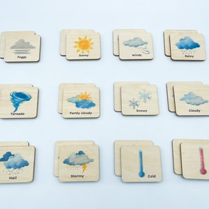 Montessori Wooden Weather Matching Cards, Homeschool Activity ...
