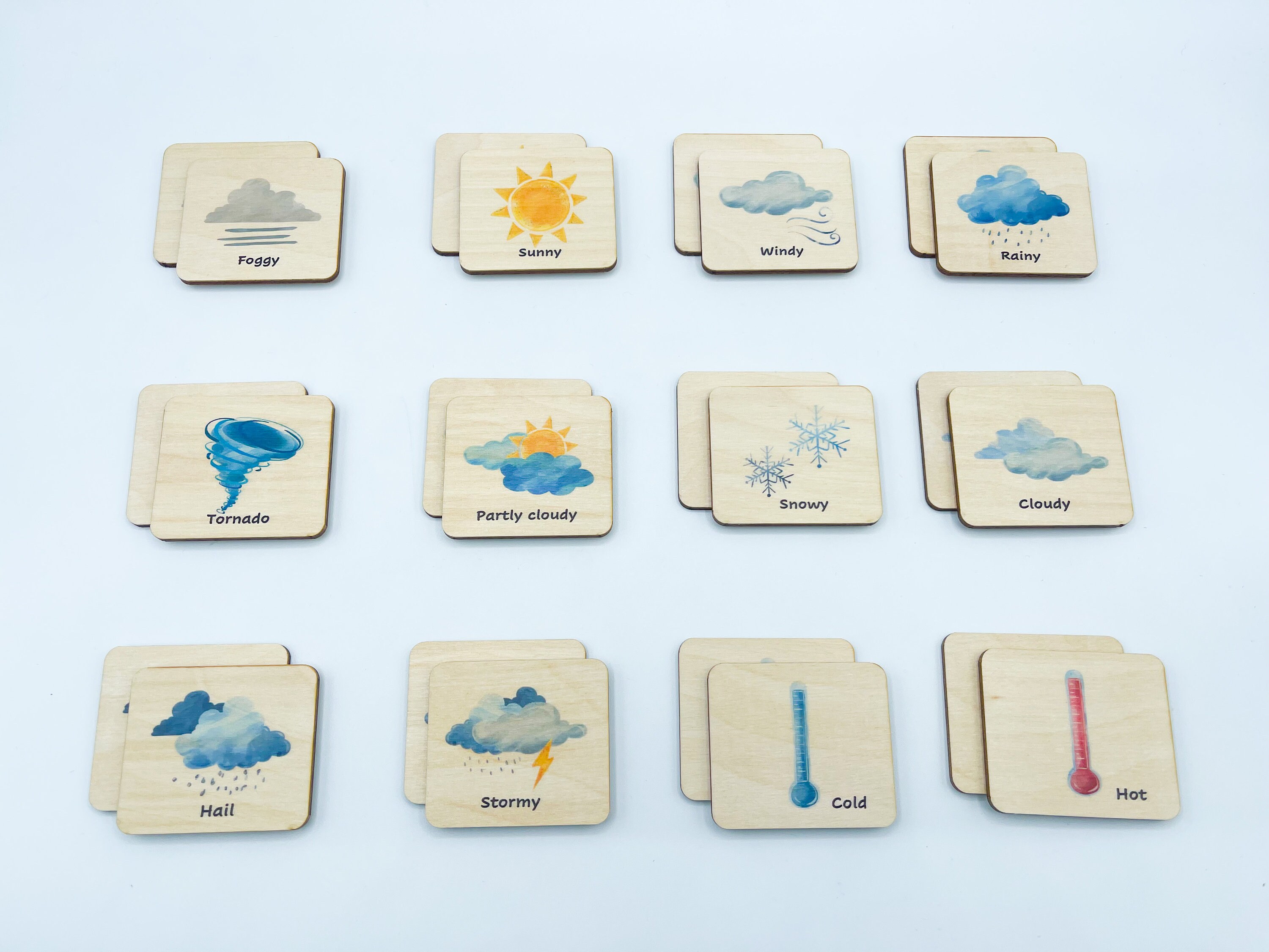 Montessori Wooden Weather Matching Cards, Homeschool Activity ...