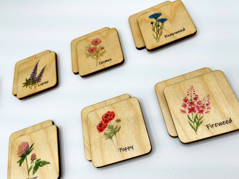 Montessori Wooden Wildflowers Memory Game/ Matching Cards/ - Etsy