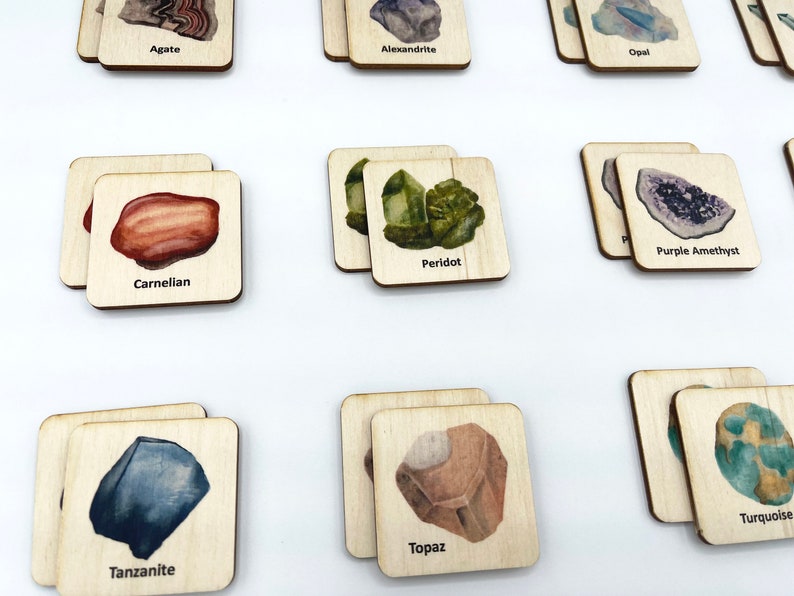 Wooden Rocks Minerals Gemstones Memory Game / Montessori - Etsy