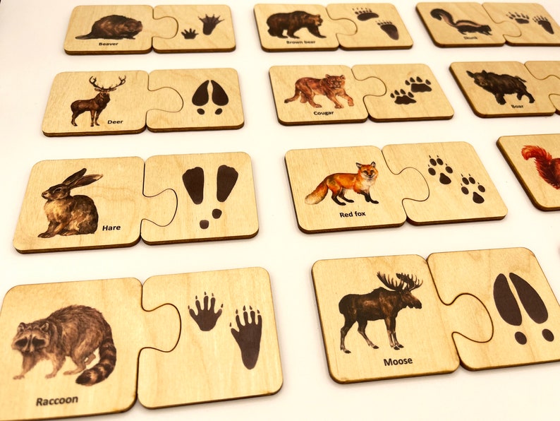 Montessori Wooden Woodland Animals Tracks Puzzle/ Homeschool - Etsy