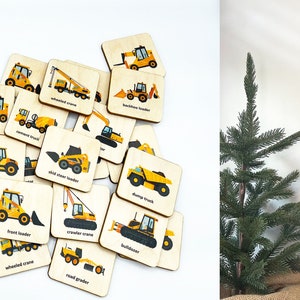 Montessori Wooden Construction Truck Car Memory Game/ Homeschool ...