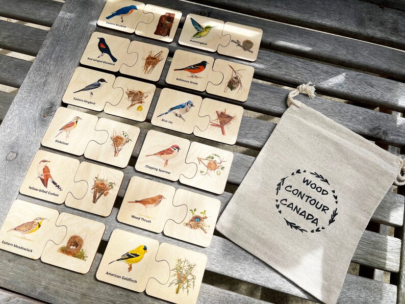 Montessori Wood Backyard Birds and Nests Matching Puzzle/ | Etsy
