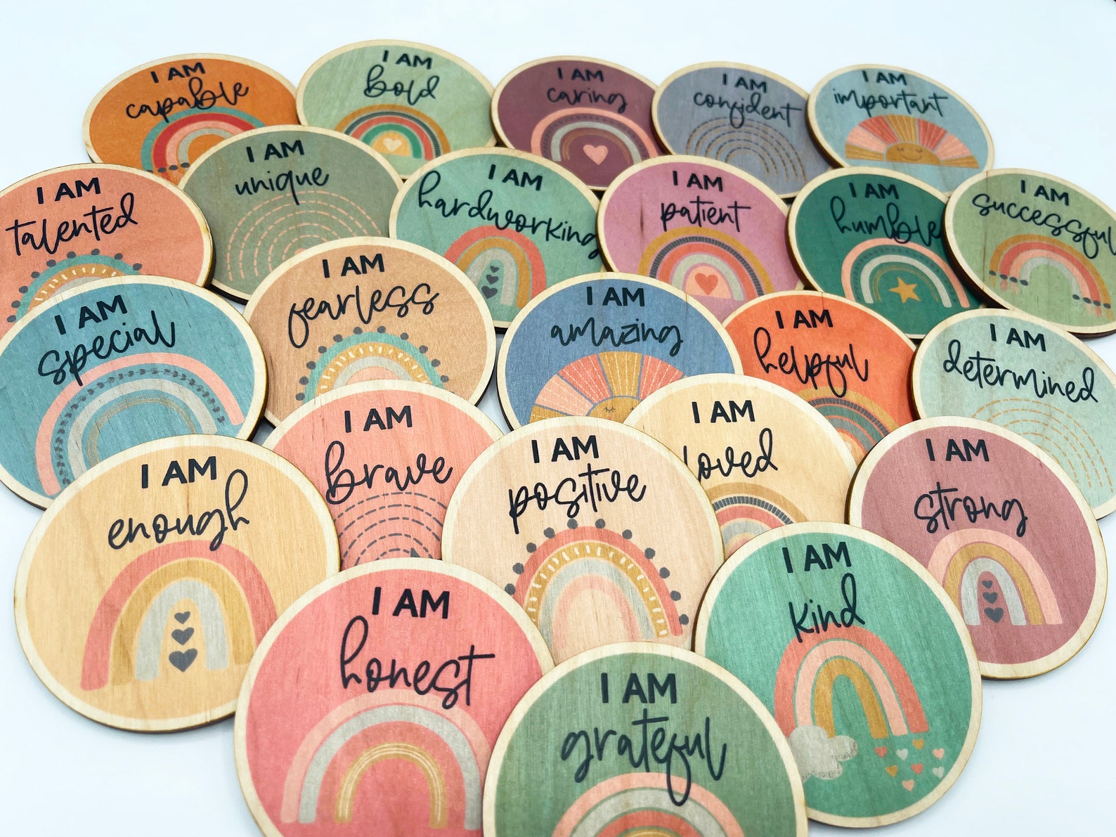 Wooden Boho Rainbow Affirmation Cards/ Affirmation Station Classroom ...