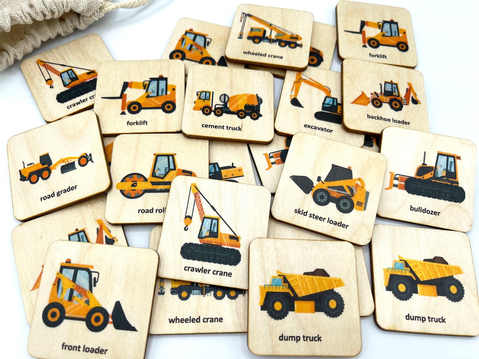 Montessori Wooden Construction Truck Car Memory Game/ Homeschool ...