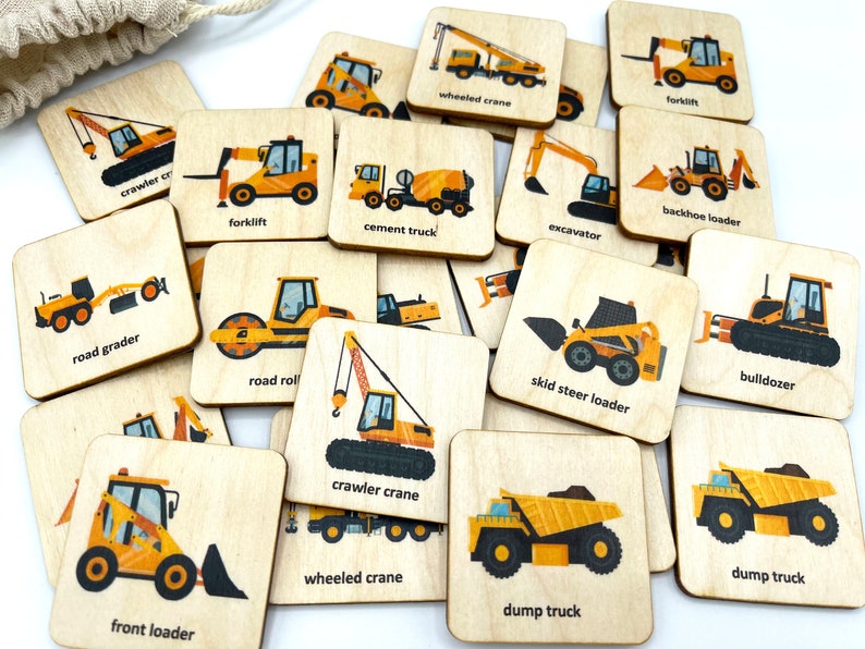 Montessori Wooden Construction Truck Car Memory Game/ Homeschool ...