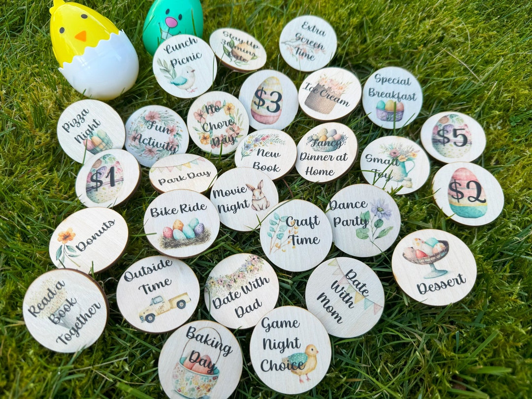 Wooden Easter Egg Hunt Tokens for Kids, Easter Reward Tokens, Children ...