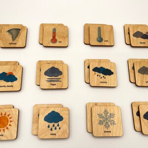 Montessori Wooden Weather Matching Cards Homeschool Activity | Etsy