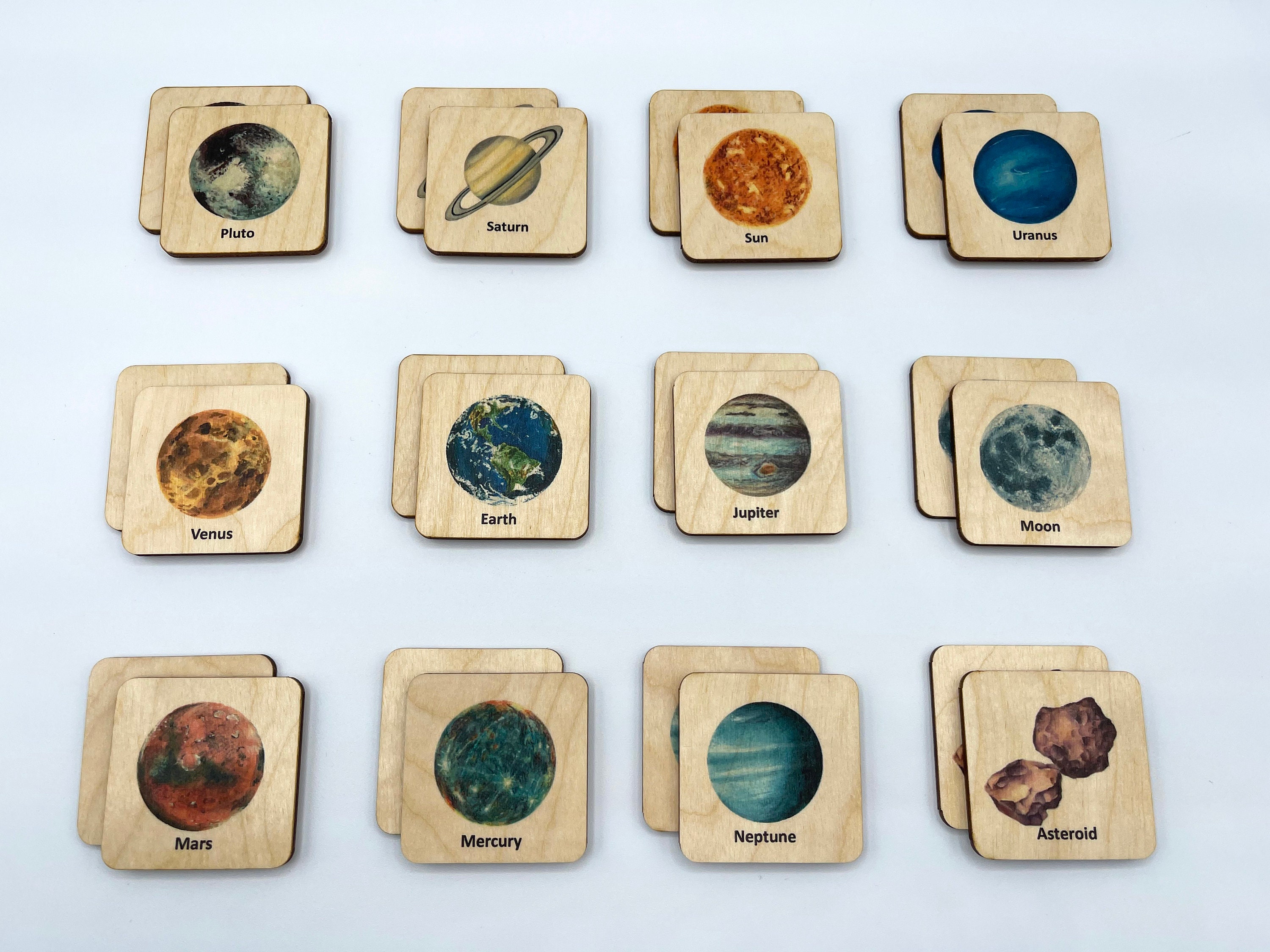 Montessori Wood Space Solar System Moon Phases Memory Game/ - Etsy Canada