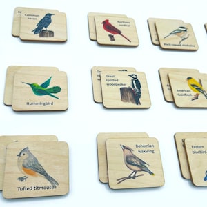 Wooden Birds Memory Game, Montessori Toys, Wood Animals Matching Cards ...