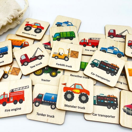Montessori Wooden Construction Truck Car Memory Game/ - Etsy