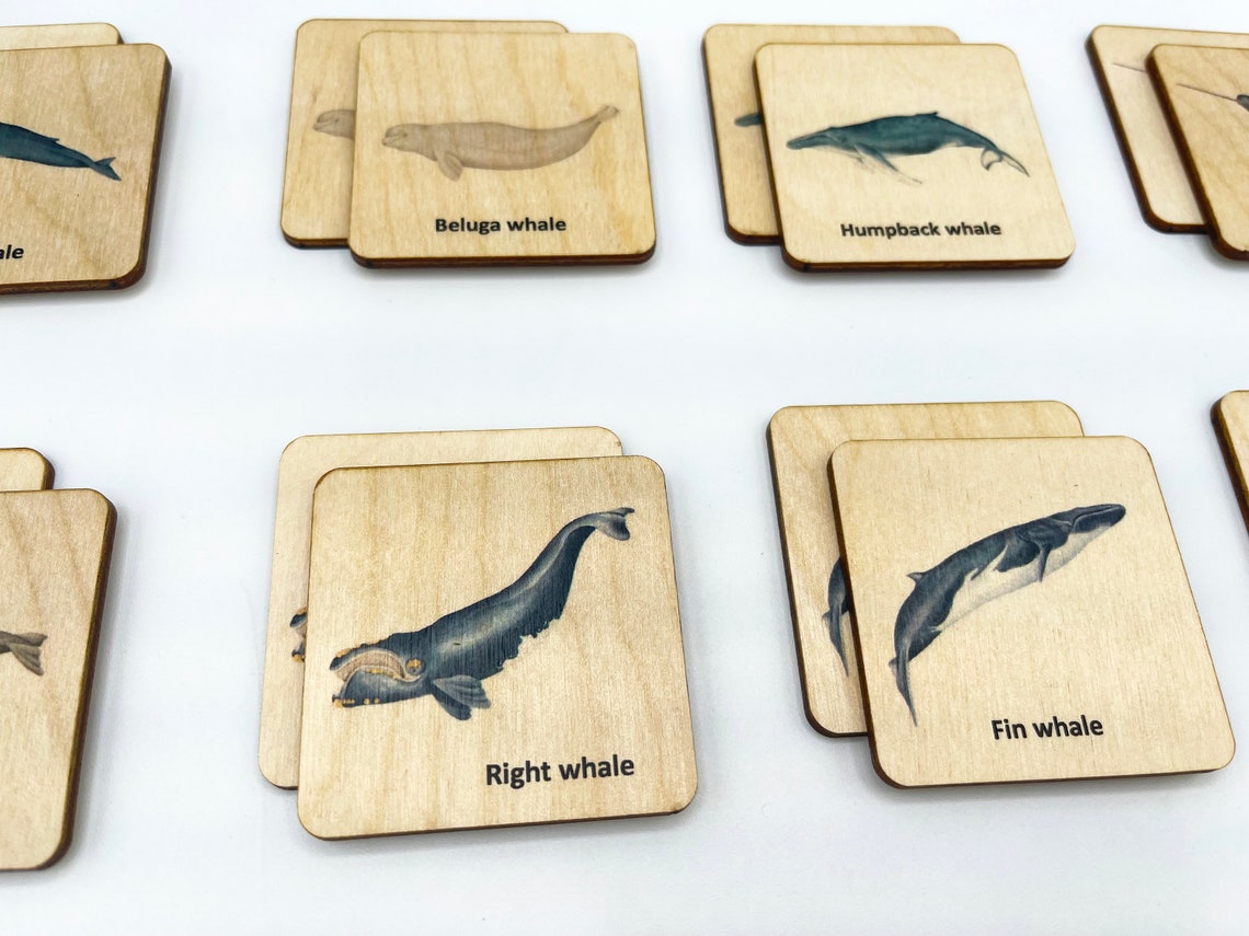 Montessori Wooden Whale Matching Game/ Ocean Animals Whales Memory Game ...
