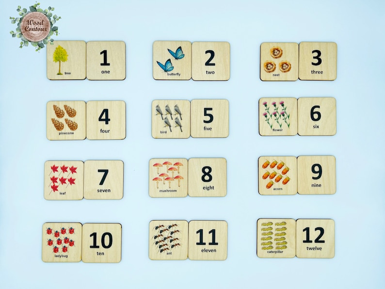 Montessori Wooden Counting Nature Numbers Match Cards/ Bilingual French ...
