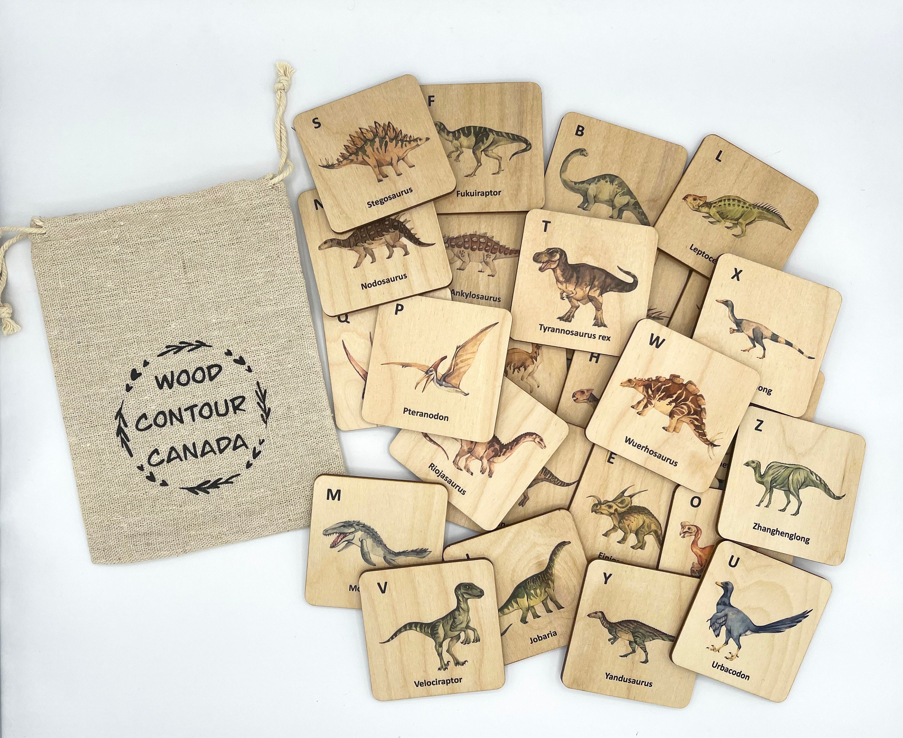 Dinosaur Alphabet Wooden Flashcards/ Montessori Learning Dinosaur ...